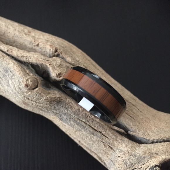 Accessories | Mens Black Or Gold Titanium Steel Wood Inlay Ring | Poshmark